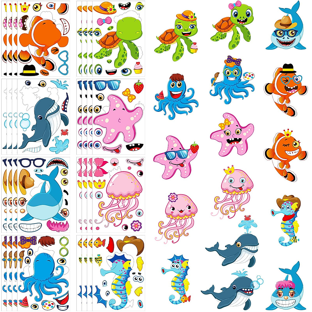 48 Pcs Ocean Animal Stickers Craft for Kids Under The Sea Party Favors Summer Stickers Beach Craft Kit Make a Sea Sticker Sheets Mermaid Party Shark Themed Birthday Baby Shower Party Supplies