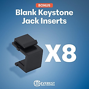 Everest 24 Port Keystone Patch Panel (4-Pack) - Removable 6-Port Panels - Use with Slim Profile Keystones ONLY (Wider Jacks May not fit Side by Side) - with Adjustable Rear Cable Management Bar