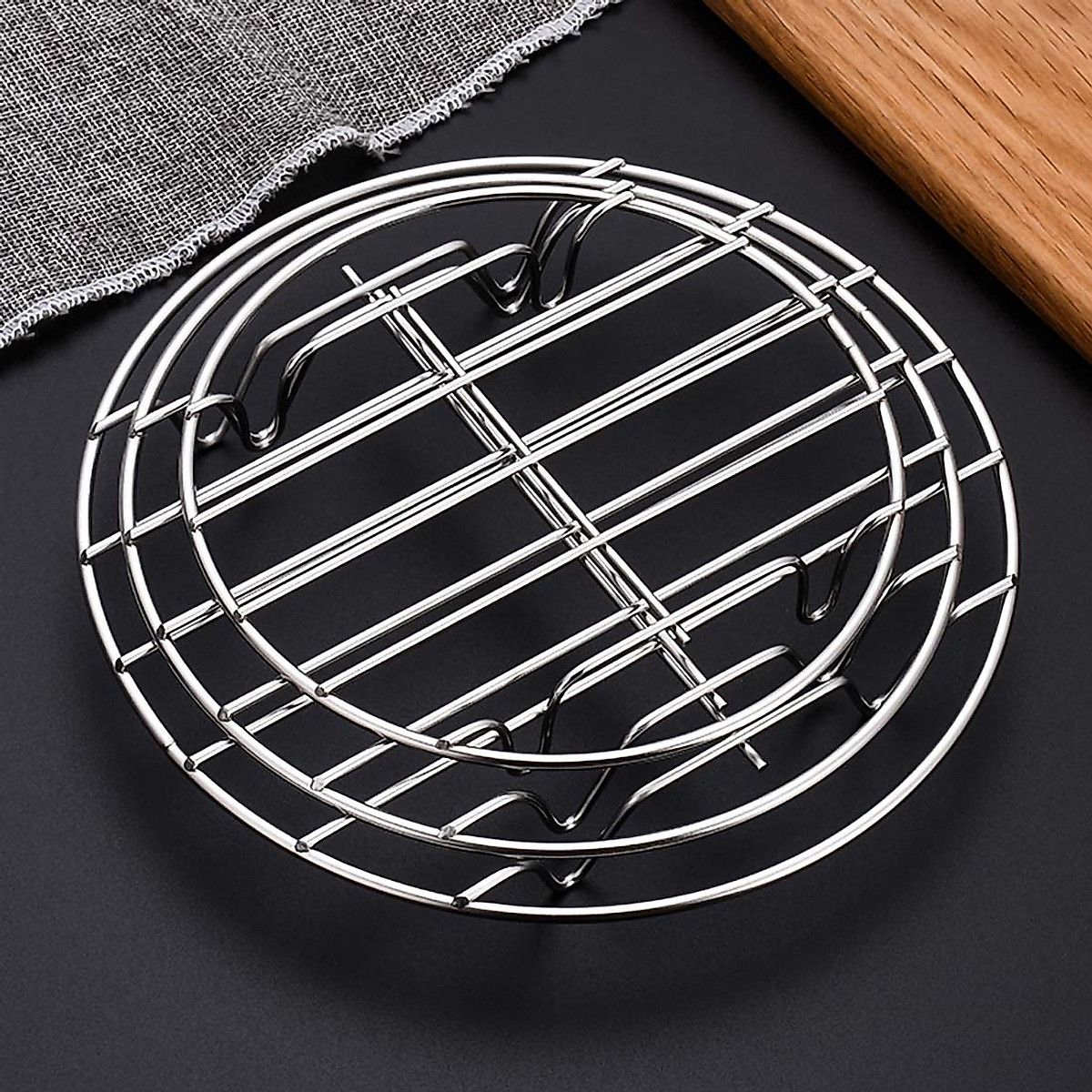 3 Pack Cooling Steaming Cake Rack, 6/7/8 inch round cooling rack, Stainless Steel Round Rack, for Air Fryer/Stockpot/Pressure Cooker/Round Cake Pan, Healthy & Dishwasher Safe
