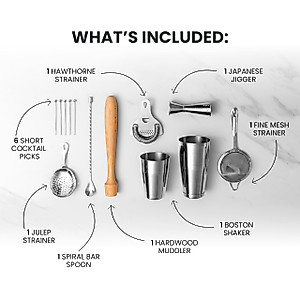 A Bar Above 14-Piece Professional Bartender Gift Set - Premium Barware Accessories for Home Bar - Bartending Gift Kit Includes Shaker, Jigger, Strainers & More - Valentines Day Gifts for Him & Her