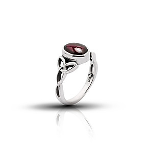 Koral Jewelry Garnet Oval Stone Ring 925 Sterling Silver Vintage Tribal Gypsy Boho Look US Size 6 7 8 9 (7)