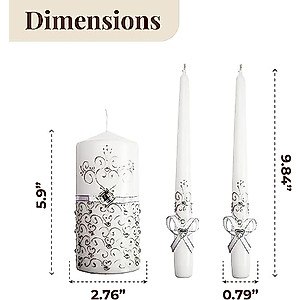 Unity Candles for Wedding Ceremony Set - 3 Pcs 6" Pillar & 2 10" Tapers Candles - Unity Decorative Wedding Candle White Ceremonial Candles - Velas Decorativas para Boda - Wedding Table Centerpiece