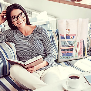 Oudain 2 Pcs Book Tote Bags, Canvas Library Book Bags, Aesthetic Reusable Cute Portable Gift Bag for Book Lovers, Washable Book School Shoulder Bag Grocery Shopping Bags for Girls Women