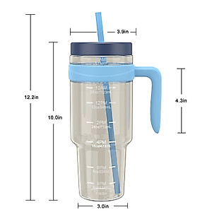 Tronco 50 oz Tritan Plastic Tumbler with Lid and Straw, BPA-Free Reusable Clear Water Bottle with Time Marker, 100% Leak Proof & Wide Mouth for Iced Coffee, Juice, Bubble Tea, Smoothies