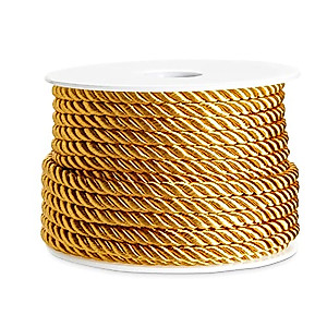 Bright Creations 36 Total Yards 5mm Twisted Gold Cord for Crafts, Gold Rope Ribbon for Sewing, Upholstery Trim,Household Decorations, 2 Rolls of 0.2" Reinforced Polyester Cordage, 18 Yards per Roll