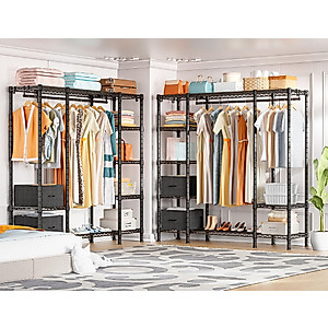 Ulif E6 Heavy-Duty Garment Rack, 5 Tiers Freestanding Clothes Rack with Fabric Drawers, Metal Clothing Wardrobe System Load 670 LBS, 58.6" W x 14.5" D x 71.6" H, Black