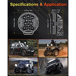 Navoroge 5in 34,000LM 300W LED Offroad White Light Pod,Spot Flood Combo Led Pods with Side Daylight,3 Modes Super Bright pod Lights,for Trucks Ford Jeep ATV UTV Pickup