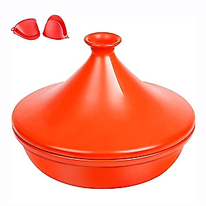 YLWX Tajine Crock Pot, Cooking Tagine Pot Moroccan, Handmade Claypot, Slow Cooker Ceramic, Lead Free Safe Glazed (Color : Red)