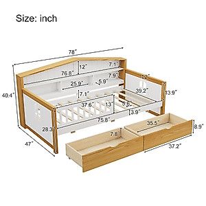 Wooden House Shape Daybed with Two Drawers and Bookcase Headboard,for Kids Girls Boys Teen Bedroom Use (Walnut/White@Drawers/, Twin)