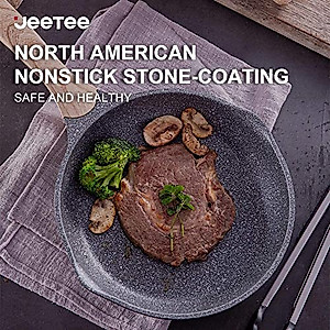 JEETEE Pots and Pans Set Nonstick, Induction Granite Coating Cookware Sets 4 Pieces with Frying Pan, Saucepan, PFOA Free, (Grey, 4pcs Cookware Set)