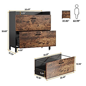 LITTLE TREE Large File Cabinet Lateral Filing Cabinets with 2 Drawers for Home Office, Industrial Wide Tall Filing Organization for Letter/Legal/F4/A4 File Size