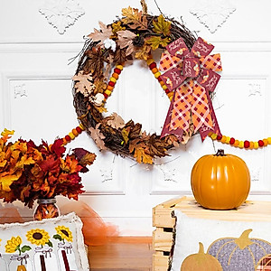 ALIBBON 2 Rolls 2.5" 5 Yd Fall Wired Ribbon Thanksgiving Burlap Ribbons Wine Red Happy Fall Ribbons Brown Orange Buffalo Plaid Ribbons for Wreath DIY Crafting Gifts Wrapping Party Decorations