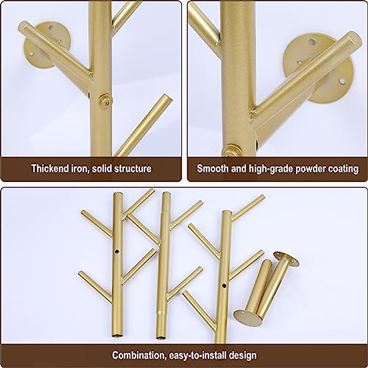 SHENGTIAN 39.37in Gold Metal Tree Branch Wall Mounted Coat Rack, Hat Tree For Wall,Purse Rack With 11 Hooks, Space Saving And Easy Installation, Suitable For Living Room, Bedroom (Gold-Y)