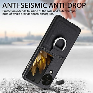 CCSmall Oppo Find N3 Flip Slim PU Leather Protective Cover Case with Ring, Black