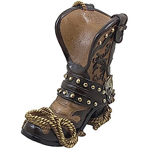 Gesundheit Fancy Cowboy Boot Wine Bottle Holder Decorative Display Stand Statue with Rope, Spur & Texas Star for Country Western Bar Decor and Kitchen Countertop Wine Racks As Great Gifts for Cowboys