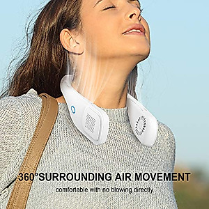 MQUPIN Portable Neck Fan, Hands Free Bladeless Fan, Large Capacity Battery Operated 3 Wind Speed Personal Fan Adjustable,USB Rechargeable for Office,Camping, Hiking, Travel - White