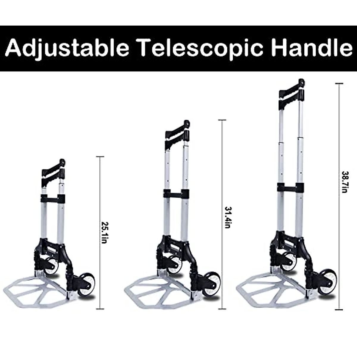 Folding Hand Truck,Personal Dolly Cart, Luggage Hand Cart, Aluminum Box Cart Lightweight Portable with Telescoping Handle for Personal, Travel, Shopping, Moving, Office-176 lbs Capacity