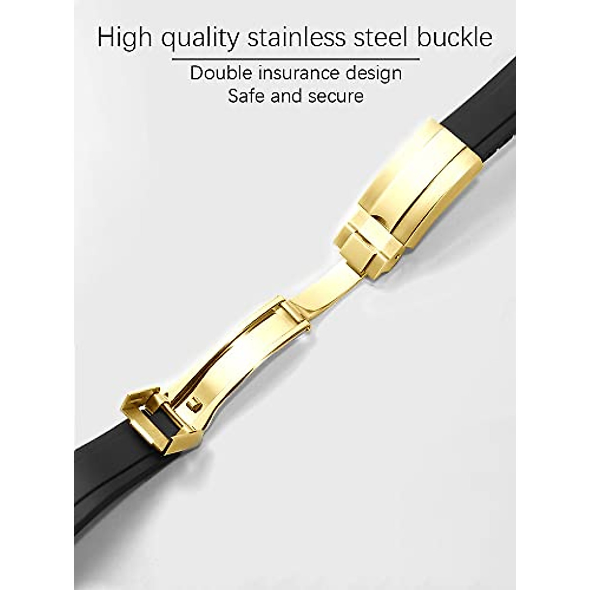 Wentokye Rubber Watchband For Rolex SUBMARINER GHOST DATEJUST OYSTERPERTUAL DAYTONA YACHTMASTER Deployment Buckle 20mm Rolex Rubber Strap Replacement (Golden Buckle)