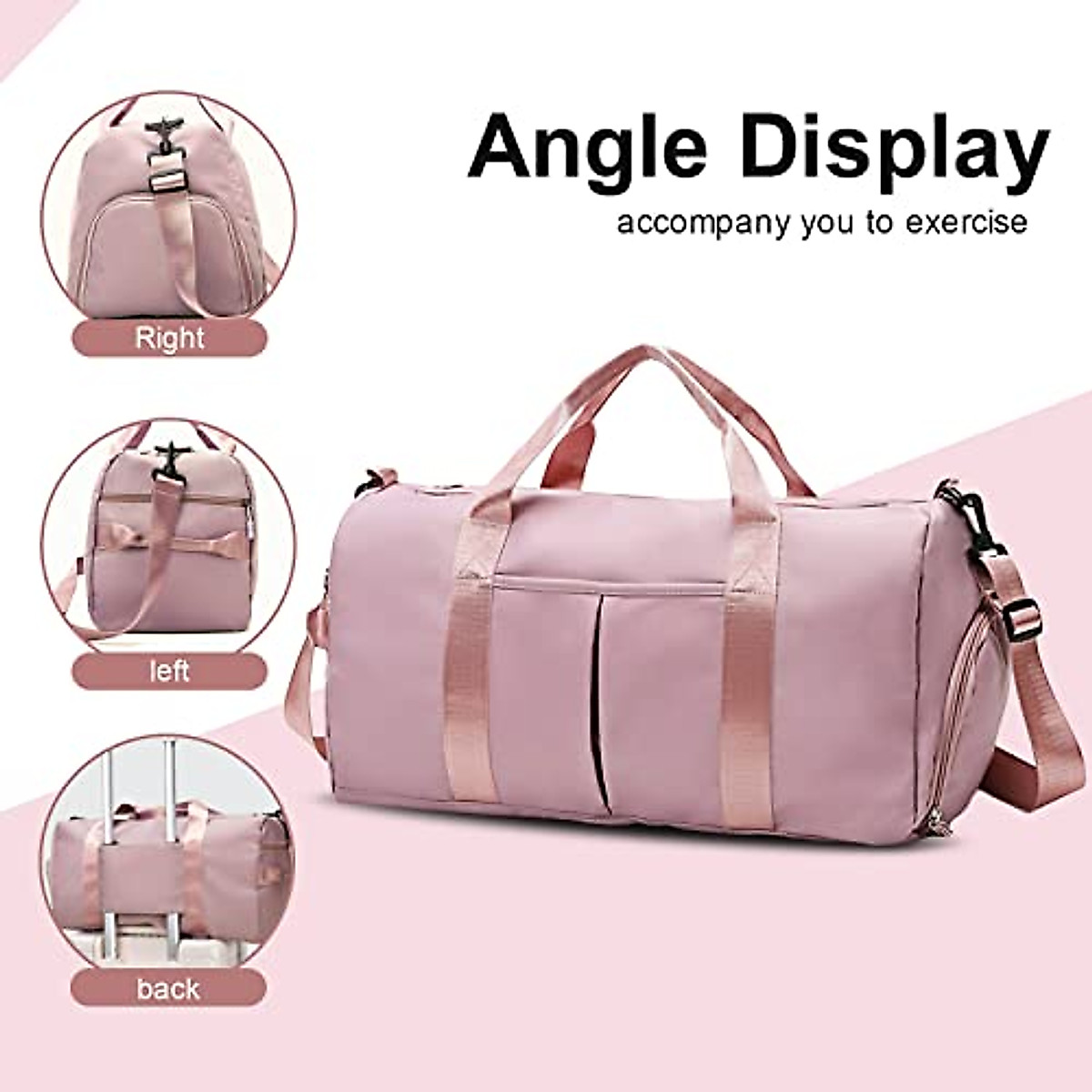 Sports Gym Bag with Wet Pocket & Shoes Compartment, Waterproof Shoulder Weekender Bag for Women and Men Swim Sports Travel Gym Bag Lightweight and easy Carry on Pink