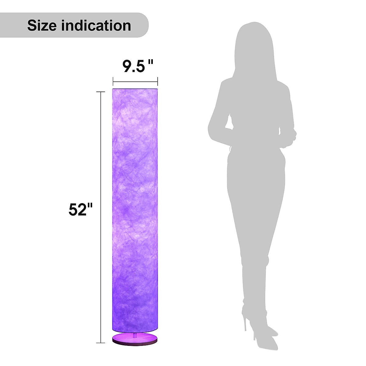 Soft Light Floor Lamp, 52" Simple Design Morden Slim RGB 7 Color Changing LED Tyvek Fabric Shade Dimmable Remote Control & 2 Smart LED Bulbs Standing Lamp for Living Room Bedroom Game Room