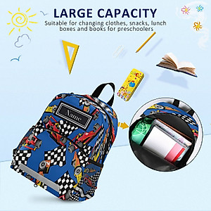 Custom Hippie Vintage Racing Cars Kids Toddler Backpack Race Car Flag Kindergarten Bookbag Personalized Preschool Backpacks Elementary School Bags Reflective Stripes Casual Bag For Children Boys Girls