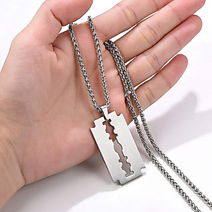 PROSTEEL Mens Chains Punk Dog Tag Pendant Necklaces Stainless Steel Razor Blade Necklace Chain for Men