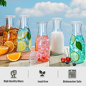 wookgreat Small Glass Carafes, Set of 8 Mini Beverage Pitcher with Lids and Straws, 17oz Clear Jugs, Juice Containers,Water Decanter, Juice Pitcher, Ideal for Mimosa Bar, Water, Wine, Milk, Juice