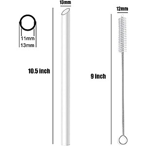 ALINK Reusable Clear Boba Straws, 13 mm x 10.5 in, Jumbo Hard Plastic Smoothie Straws for Bubble Tea, Popping Pearls, Pack of 8 with 2 Cleaning Brush