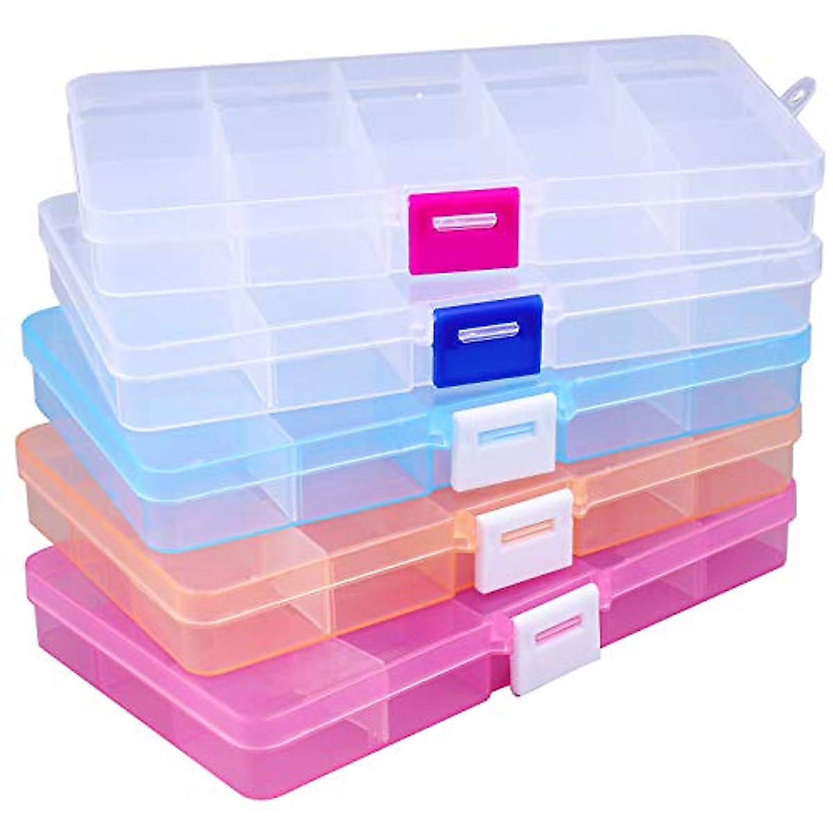 Lawei 15 Pack Plastic Jewelry Box - 15 Grid Organizer Storage Box with Adjustable Dividers Plastic Compartment Container for Bead Jewelry Craft Tackles