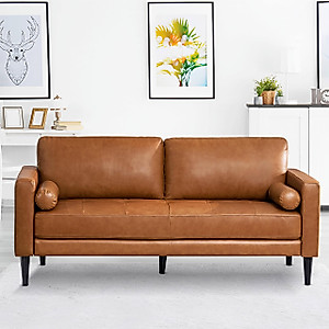 Naomi Home Marisa Genuine Leather Couch - Revel in Exquisite Leather Couch Opulence - Unparalleled Luxury Mid-Century Leather Couch – The Embodiment of Cozy Lounging and Contemporary Design, Tan