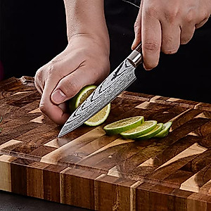 Kitory Kitchen Utility Knife 5 Inch Damascus Pattern Small Chef Knife with Sheath, German High Carbon Stainless Steel, Ergonomic Pakkawood Handle, Sharp Cooking Knife for Home&Restaurant