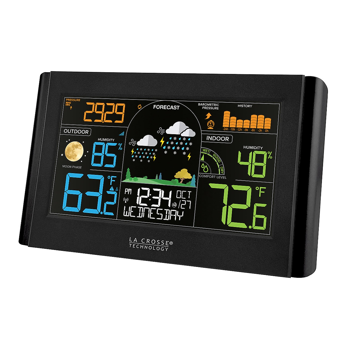 La Crosse Technology 308-27937-INT Wireless Color Weather Station with Bonus Display, Black
