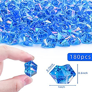 DomeStar 180PCS Iridescent Blue Fake Ice, Dazzling Blue Fake Diamonds Acrylic Ice Rocks Sparkling Plastic Gems for Christmas Vases Fillers Winter Table Scatters Home Decor