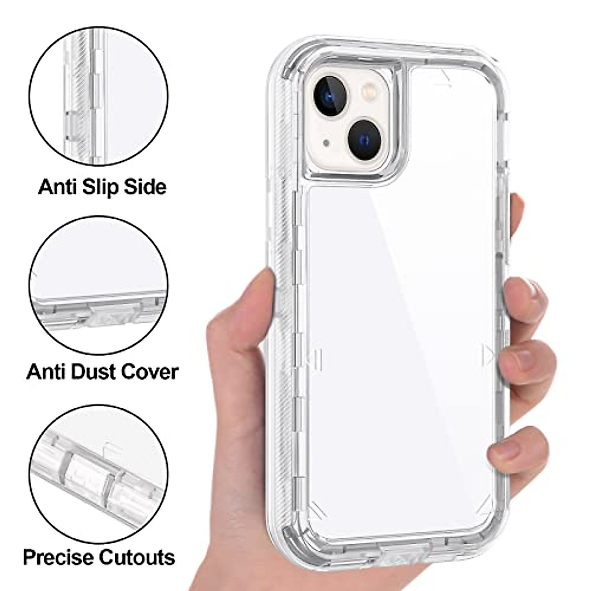 WOLLONY for iPhone 14 Plus Clear Case 3 in 1 Hybrid Heavy Duty Protection Shockproof Hard Bumper Anti-Drop Full Body Protective CoverTransparent Rubber Anti-Scratch Case for iPhone 14 Plus 6.7 inch