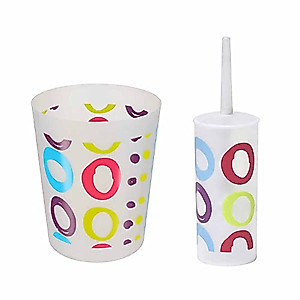 Bathroom Accessory Set 2-Pieces Plastic Wastebasket & Toilet Brush Holder (Pop)