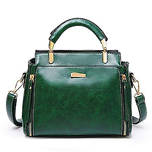 Mn&Sue Vintage SatchelHandbags for Women Shoulder Bag Work Tote Cross Body Messenger Bag (Dark Green)