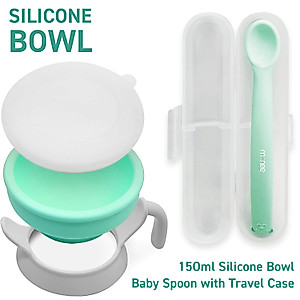 MONEE Baby Bowls and Baby Spoons. Baby Led Weaning Baby Feeding Set - Set Includes Baby Spoon, Baby Silicone Bowl and Secure Lid