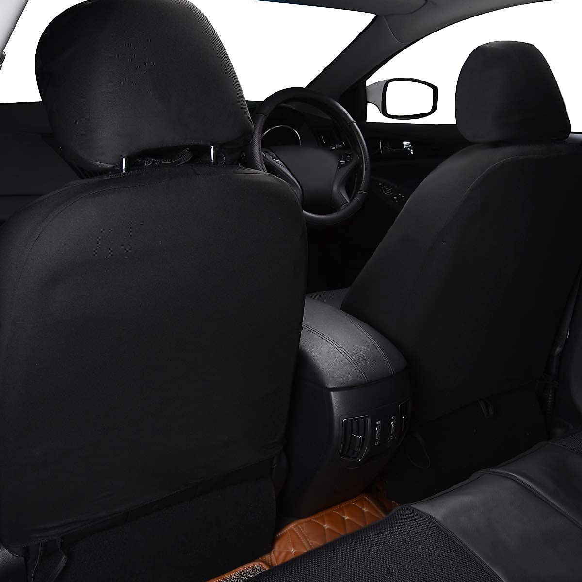 Flying Banner Car Seat Covers Full Set Front Seats and Rear Bench Black Leather and Red Fabric Mesh Cover Breathable Black with Blue Color (Blue)