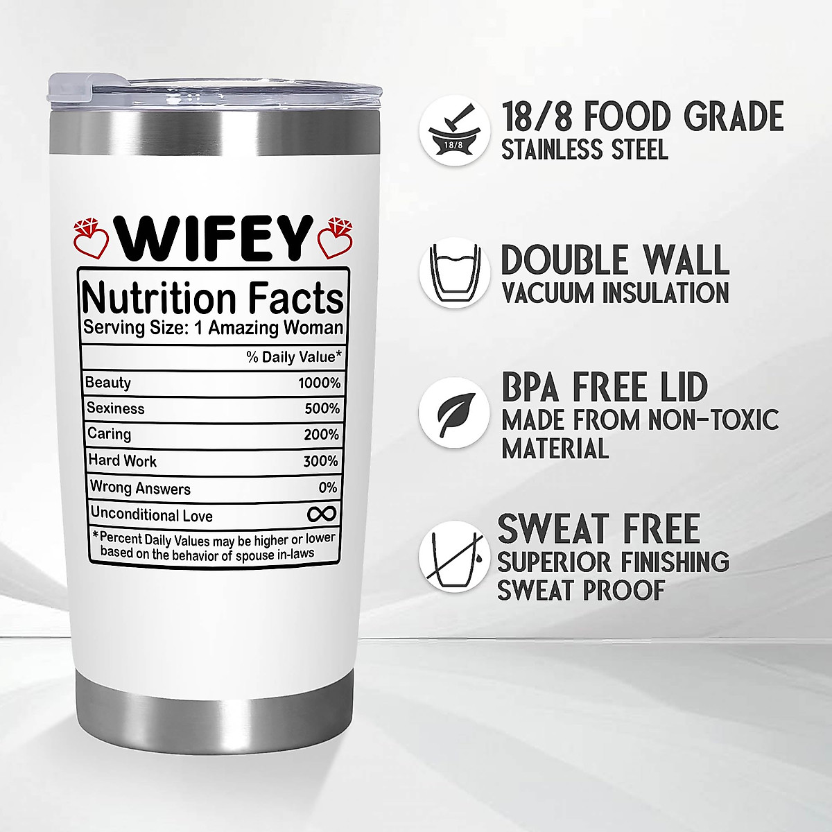 TEEZWONDER Anniversary Wedding Gifts for Her Wife - Stainless Steel Insulated Coffee Tumbler With Lid 20 Oz - Mothers Day Birthday Gifts for Women Wife from Husband