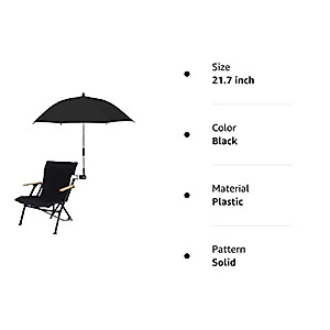 LFDecor Chair Umbrella with Clamp, Adjustable Beach Universal, UV Protection Sunshade for Patio, , Stroller, Sport, Wheelchair and Wagon, black, 21.7 inch