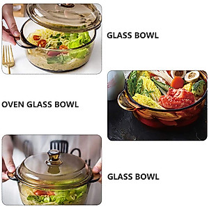 DOITOOL Glass Casserole with Lid Round Clear Baking Dish Heat Resistant Easy Grab Cooking Bowls Soup Serving Bowl Food Storage Containers for Noodle Soup Salad Light Brown