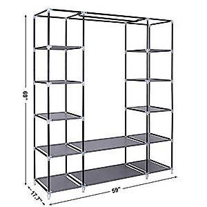Thxbyebye Portable Clothes Closet, Non-Woven Fabric Wardrobe with Hanging Rods, 9 Storage Shelves, Storage Organizer