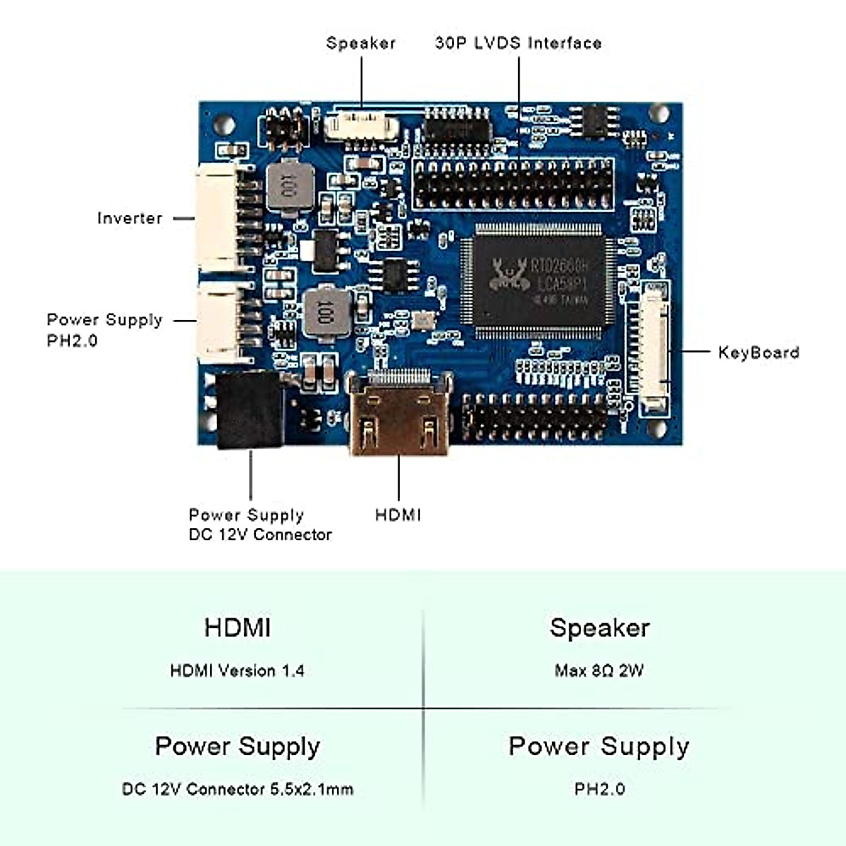 VSDISPLAY HD-MI LCD Controller Board Work for 7" 10.1" N070ICG-LD1 (40Pin) B101EW05 LP101WX1 HSD101PWW1 N101ICG-L21 PO101WX01 1280x800 LED 40Pin LCD Panel