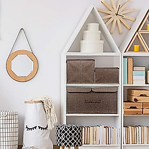 Storage Bins Linen Fabric Foldable Storage Boxes with double Lids and Handles Fabric Storage Bin Organizer Box Containers for Nursery Home Bedroom Wardrobe