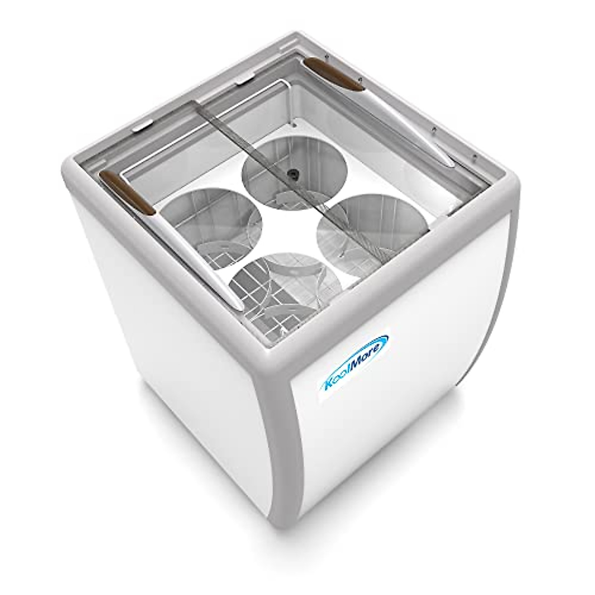 Koolmore 26 inch Commercial Ice Cream Dipping Cabinet Display Case, 4 Large Displayed Tubs, 2 Storing Tube, Sliding Glass Door, Rolling Wheels and Lockable Breaks [5.7 Cu. Ft.] (KM-ICD-26SD) White