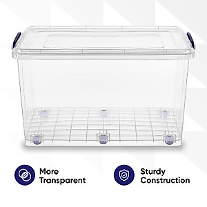 Superio 44 Qt Clear Plastic Storage Bin with Lid and Wheels, Non-Toxic, BPA Free, Odor Free, Organizer Storage Box, Stackable Plastic Tote for Home, Garage, Closet
