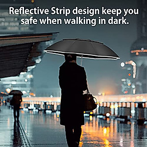 Urvoix Travel Umbrella Compact Windproof - Vented Double Canopy Umbrellas for Rain, Portable Umbrella Inverted Automatic Open Close with Reflective Strip