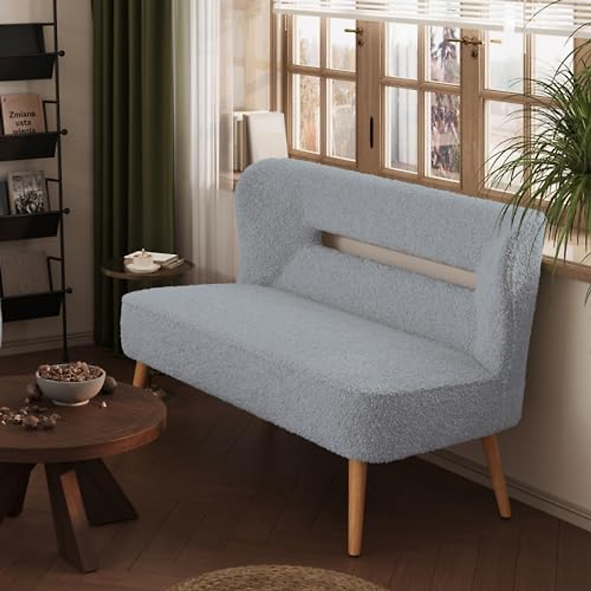Fahomiss Cream Couch- Sofa Teddy Sectional Loveseat Comfortable Suitable for Living Room Bedroom Office Apartment Small Space Lounge 46.5" W (Blue loveseat)
