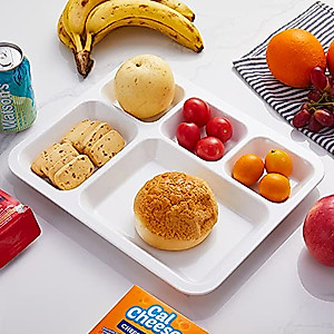 Divided Plates Melamine 5-Compartment White Serving Tray, 13.3 x 10.83 inches, 3 PCS, PFW-1331083-03