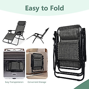 HAPPYGRILL Zero Gravity Lounge Chairs Set with Coffee Table, Folding Reclining Chairs with Side Table and Pillow, 3 Pieces Adjustable Patio Lawn Recliner Set for Outdoor Garden Camp Travel